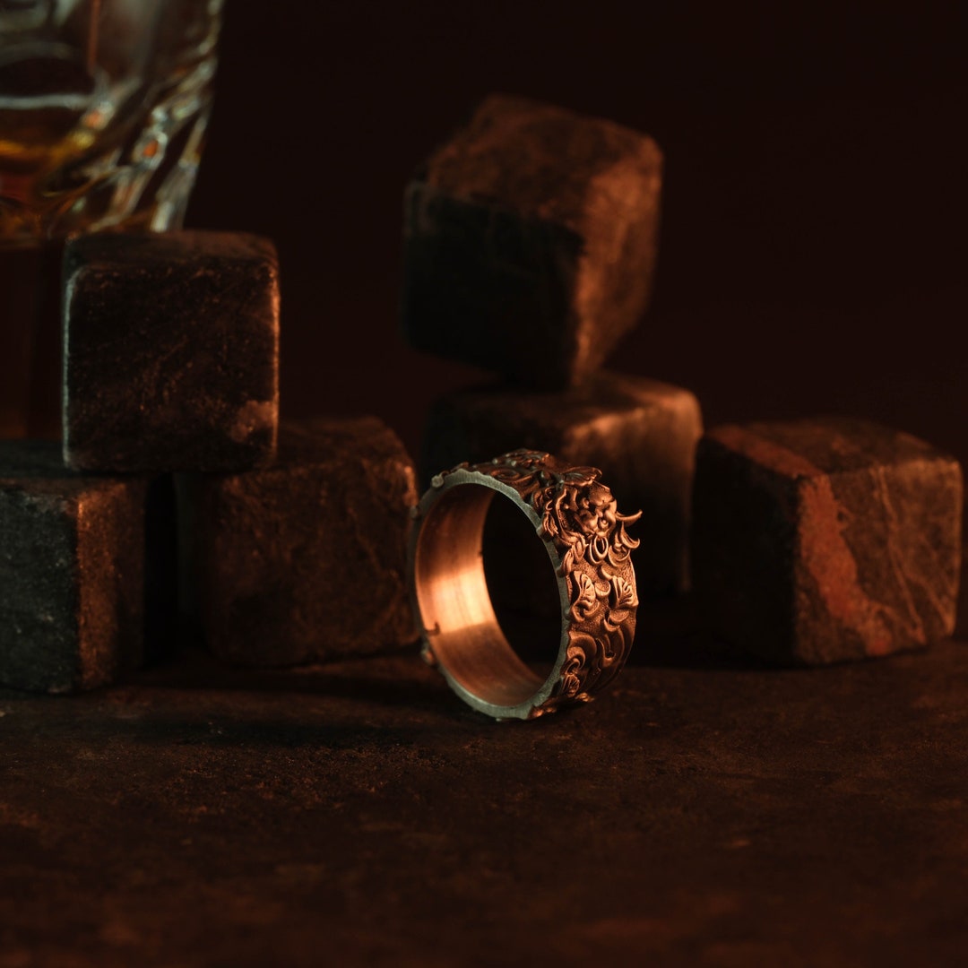 Japanese Oni Ring, Demon Band Ring, Oni Demon Jewelry, Silver Oni Ring ...