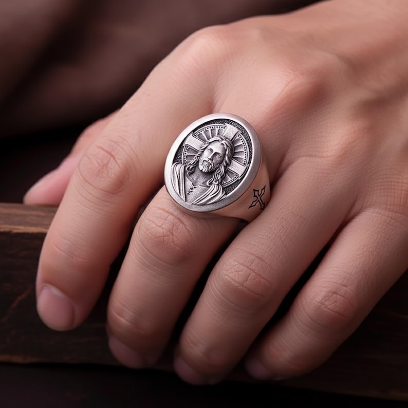 Silver Jesus Christ Signet Ring - 925 Sterling Christian Jewelry ...