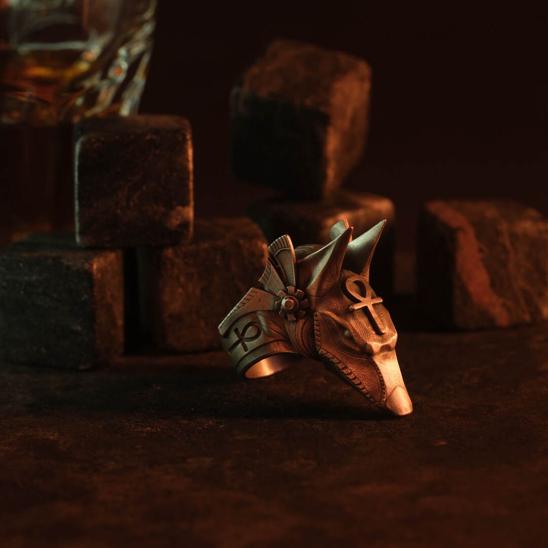 Anubis Ring, Ankh Cross, Jackal Head, Egyptian Deity, Ancient Symbol ...