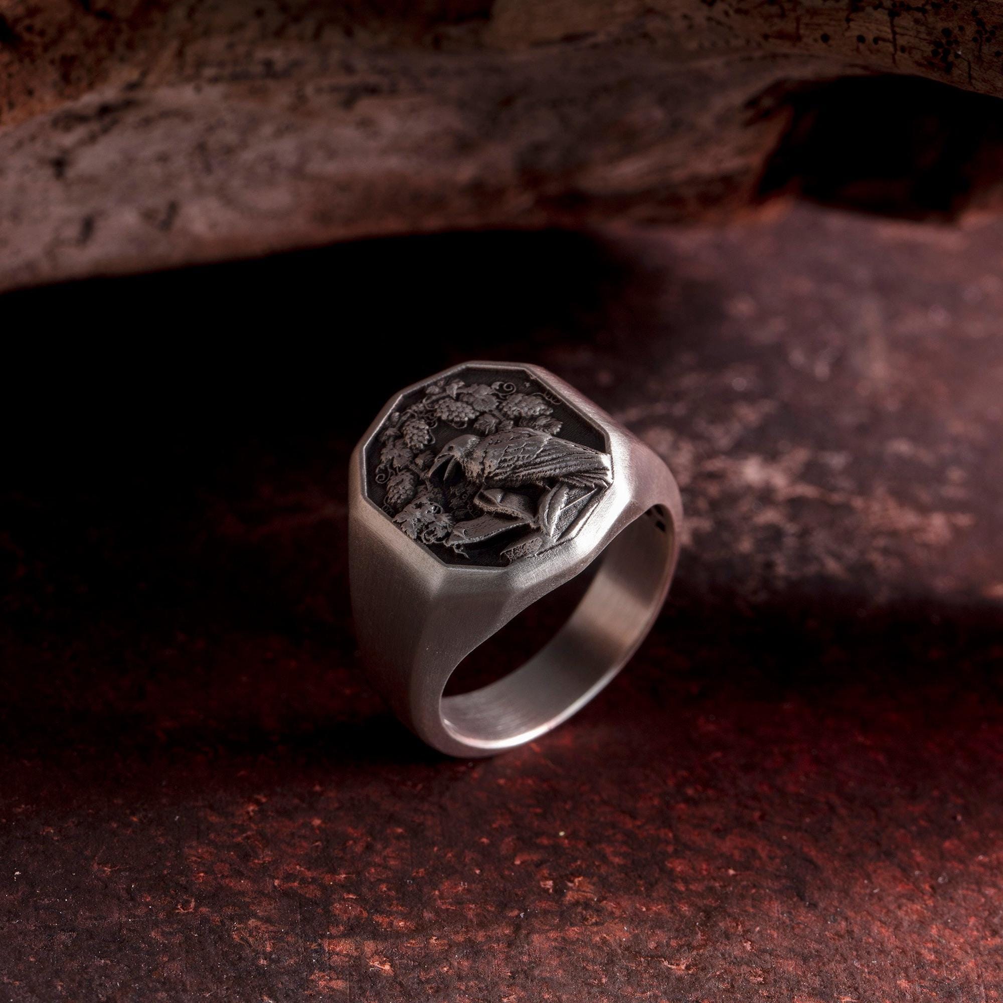 Silver Raven Ring – 925 Sterling Poe-inspired “nevermore” Gothic Band ...