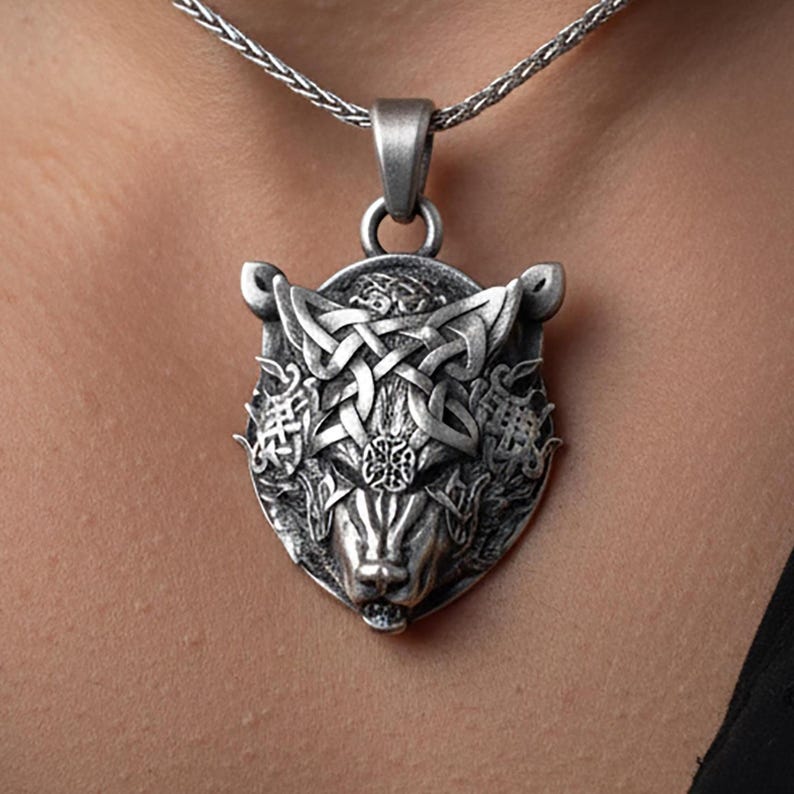 Norse Mythology Fenrir Wolf Handmade Sterling Silver Men Charm Necklace ...