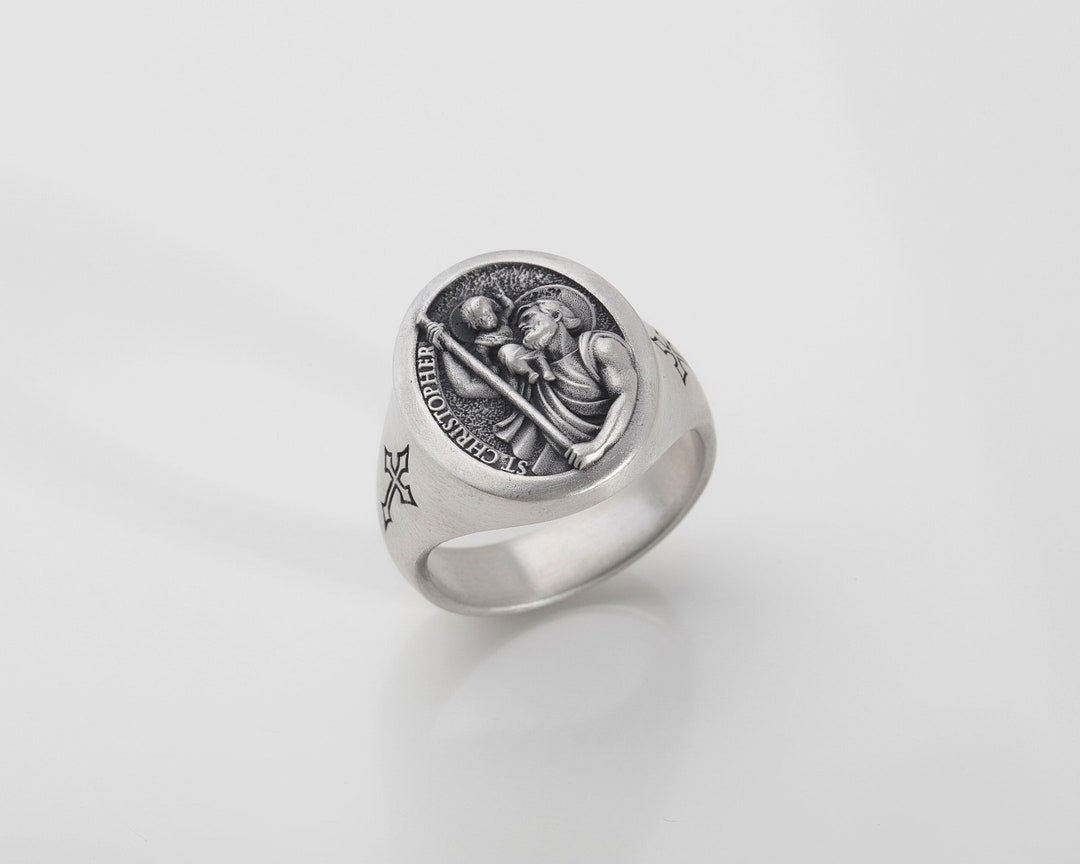 Silver St Christopher Signet Ring for Mencatholic Jewelry Personalized ...
