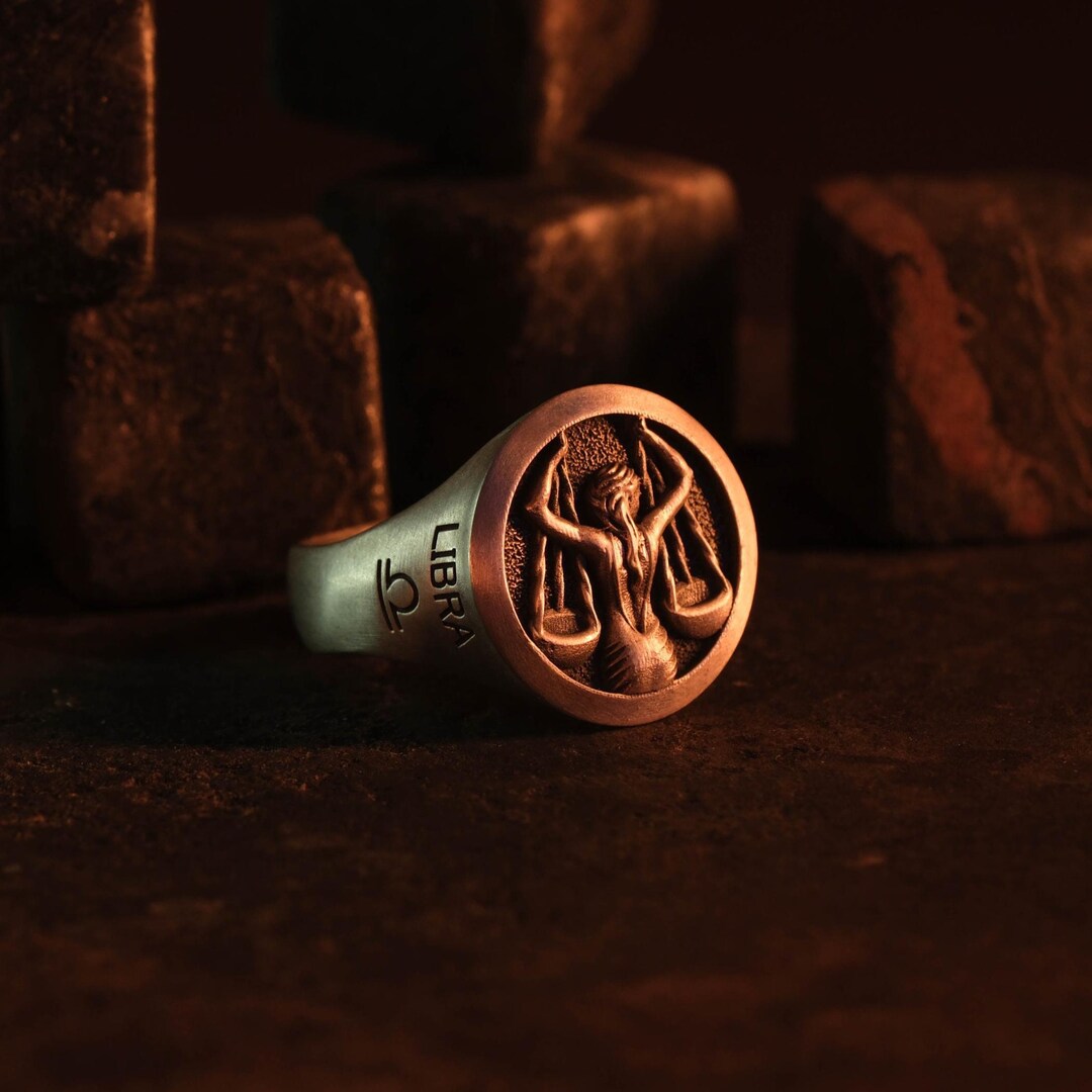 Libra Zodiac Ring – 925 Sterling Silver Scales of Justice Ring, Air ...