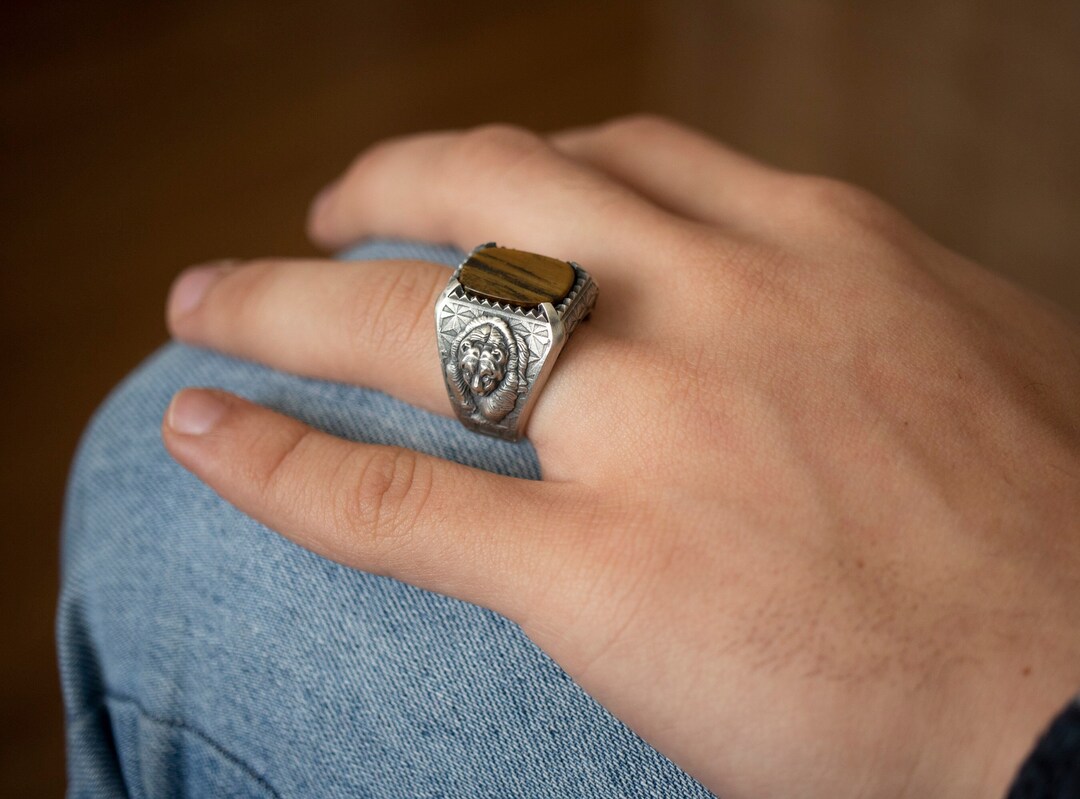 Bear Ring Men, Oxidized 925 Sterling Silver Animal Ring, Handmade Bear ...