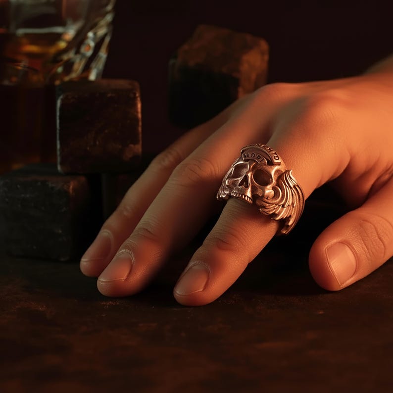 Memento Mori Skull, Winged Skull Ring, Gothic Jewelry, Life Reminder ...