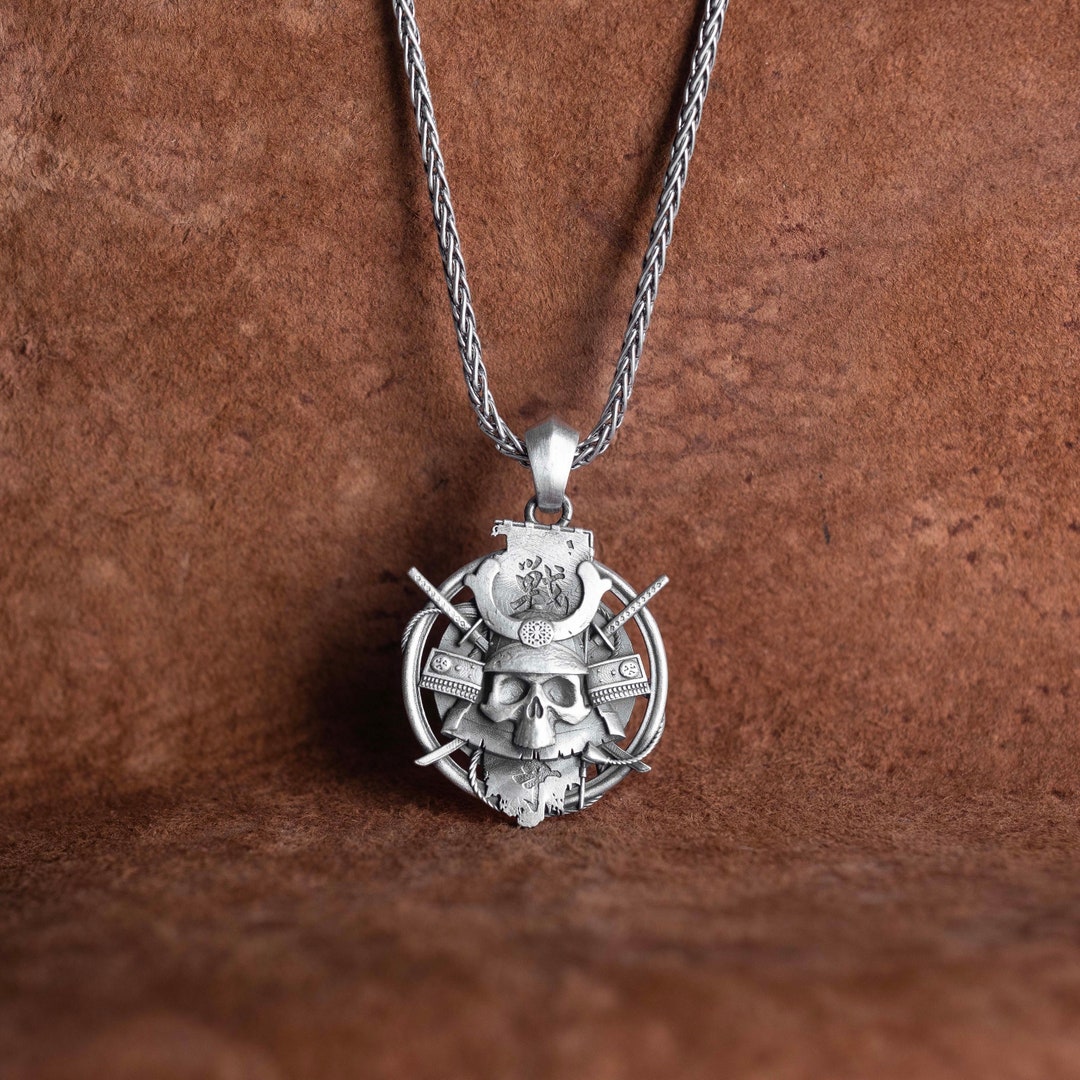 Silver Dragon Pendant - Mens Oni Mask Necklace - Hanya Ghost Amulet ...