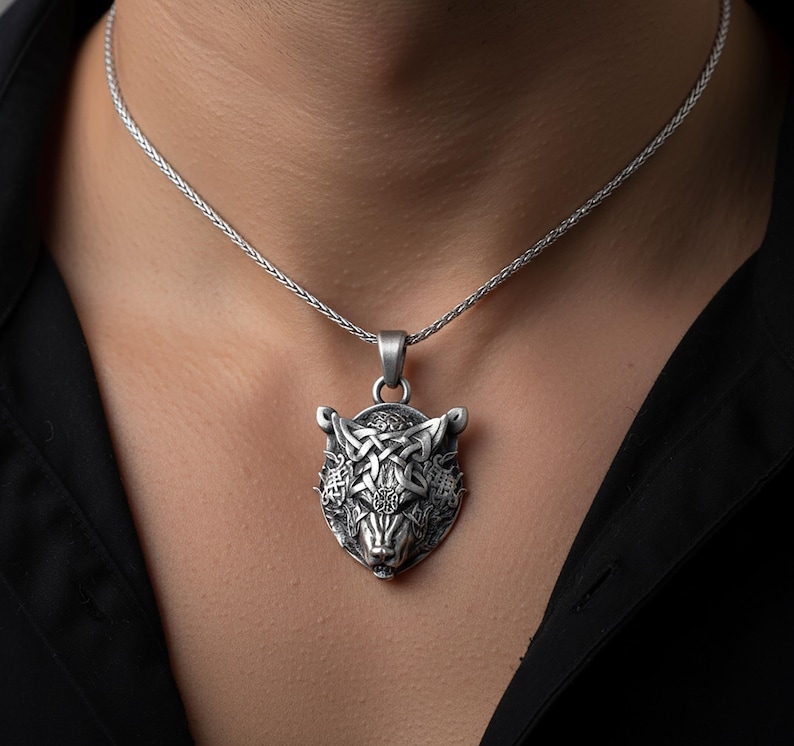 Norse Mythology Fenrir Wolf Handmade Sterling Silver Men Charm Necklace ...