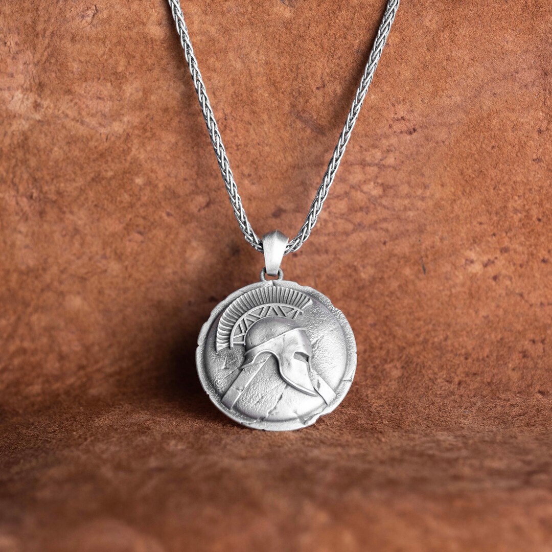 Spartan Helmet Charm, Shield Necklace, Warrior Jewelry, Ancient Greece ...
