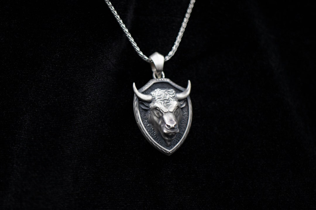 Shield Bull Pendant Necklace 925 Sterling Silver, Taurus Zodiac Jewelry ...