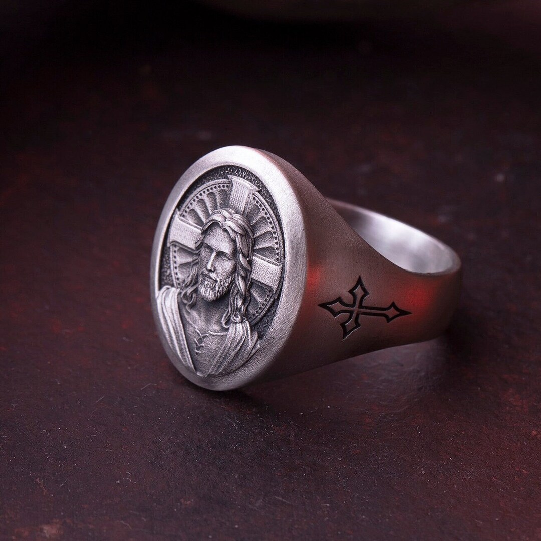 Silver Jesus Christ Signet Ring - 925 Sterling Christian Jewelry ...