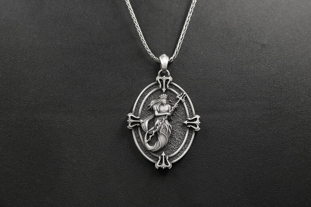 Silver Poseidon Necklace Sterling Silver Mens Jewelrygod Of Etsy