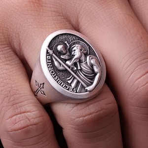 Silver St Christopher Signet Ring for Men⋆catholic Jewelry Personalized ...