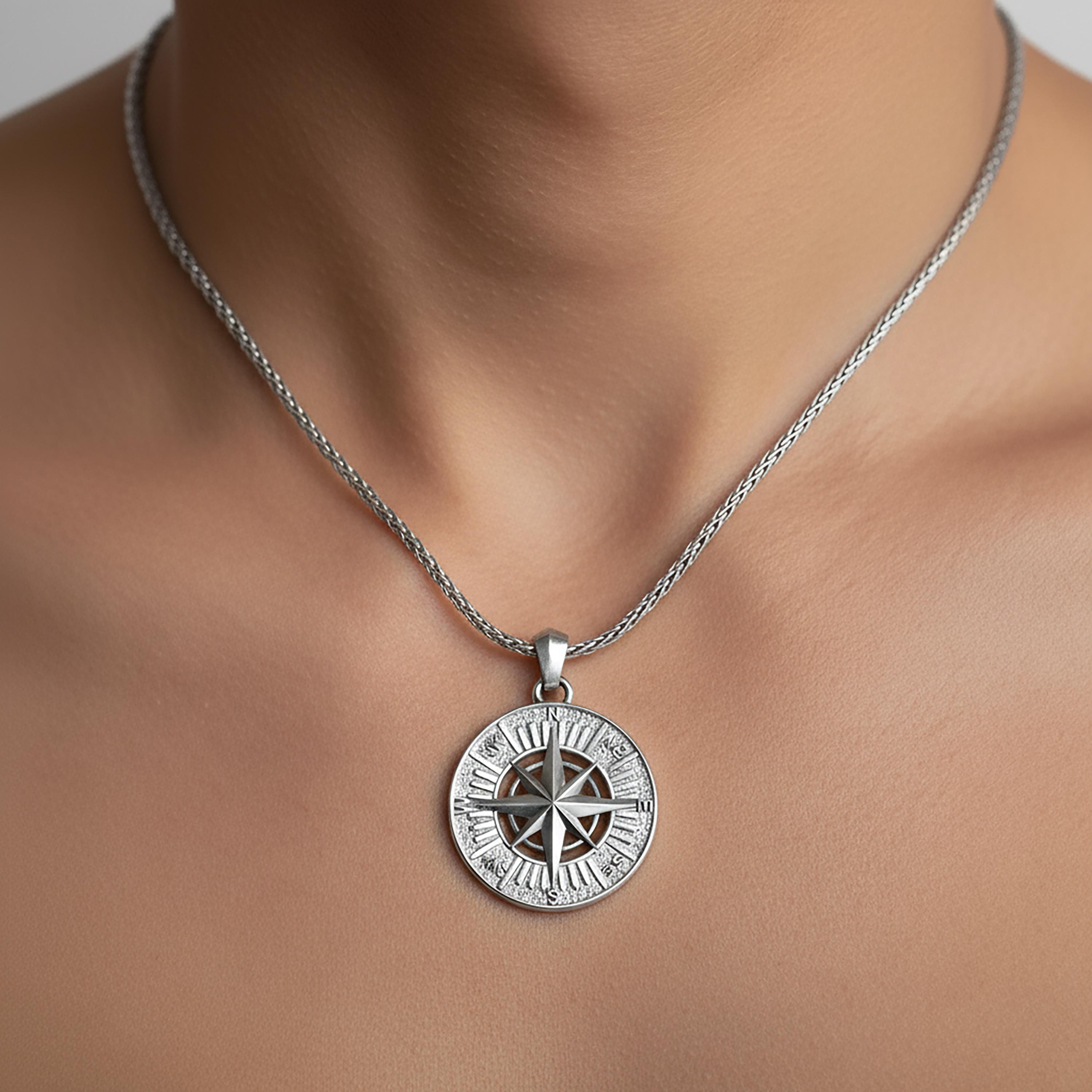 Silver Compass Necklace Dainty Coordinate Necklace for Adventurer ...