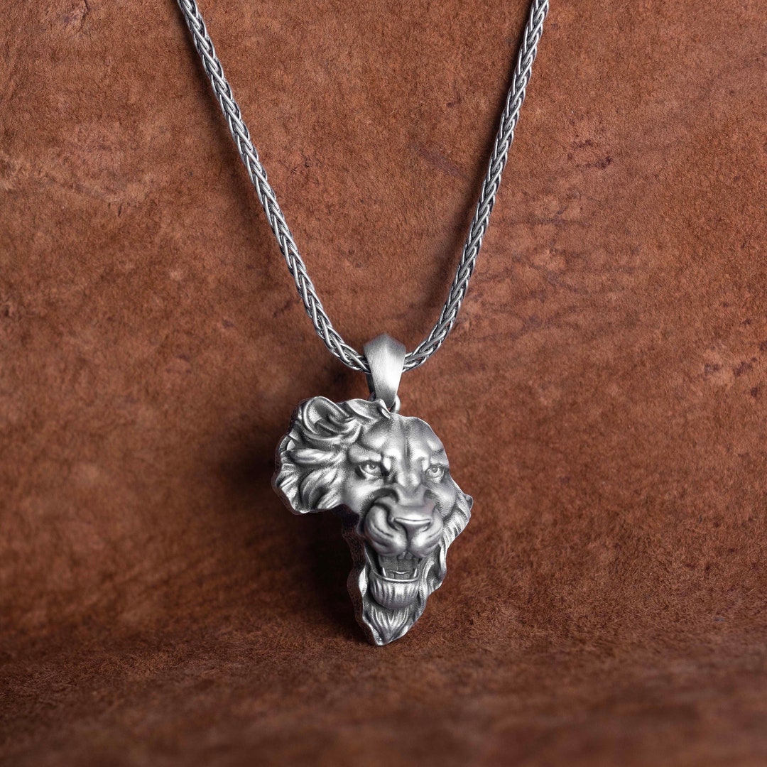 Lion Head Necklace , Small Lion Head Necklace Sterling Silver , Lion ...