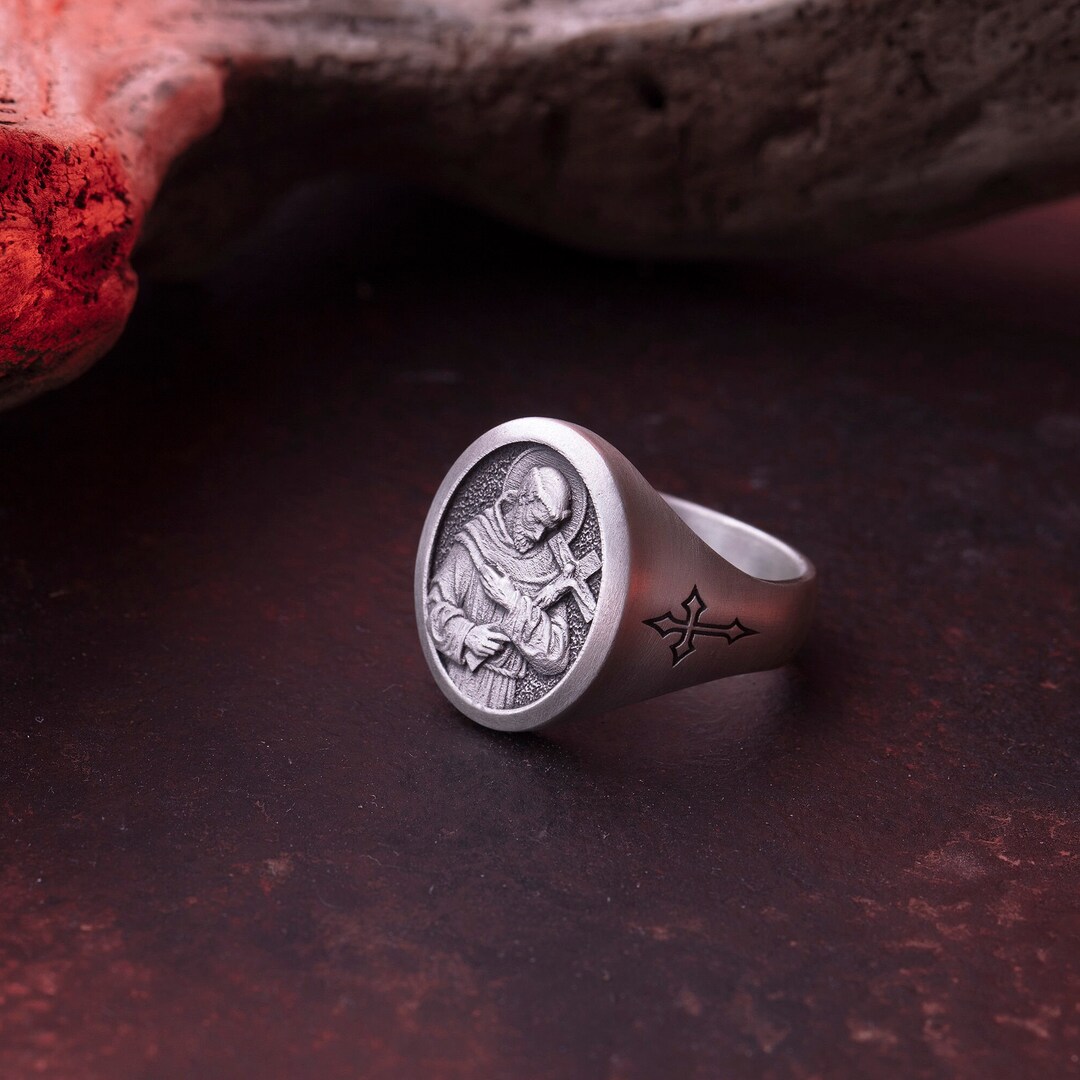 Saint Francis of Assisi Ring Silver Signet Ring for Men Catholic ...