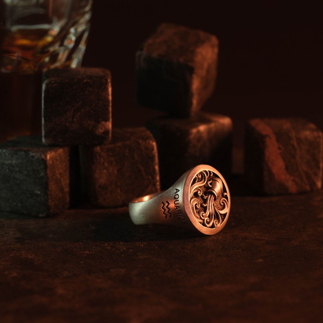 Aquarius Ring, Astrology Jewel, Zodiac Gift, Air Sign Accessory, Star ...