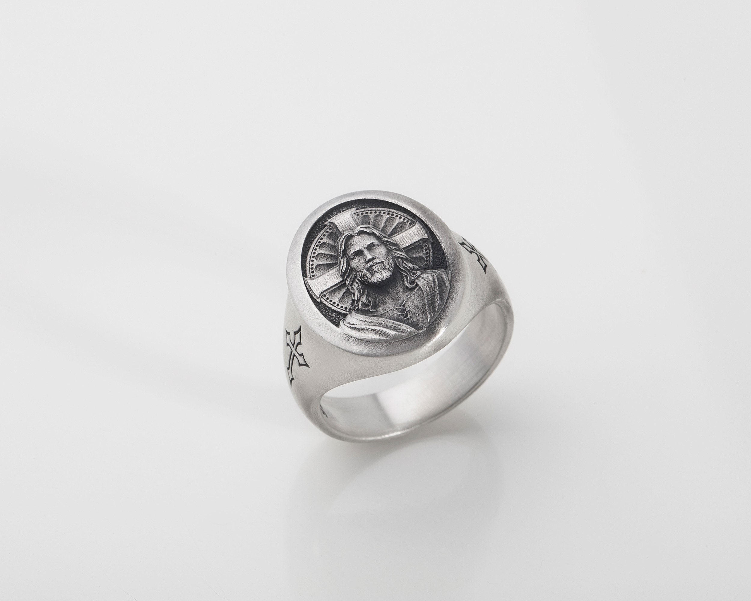 Silver Jesus Christ Signet Ring - 925 Sterling Christian Jewelry ...