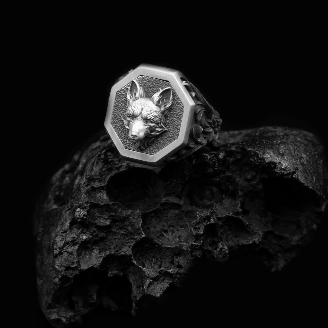 Handmade Signet Fox Mens Ring, Sterling Silver Wild Fox Man Ring ...