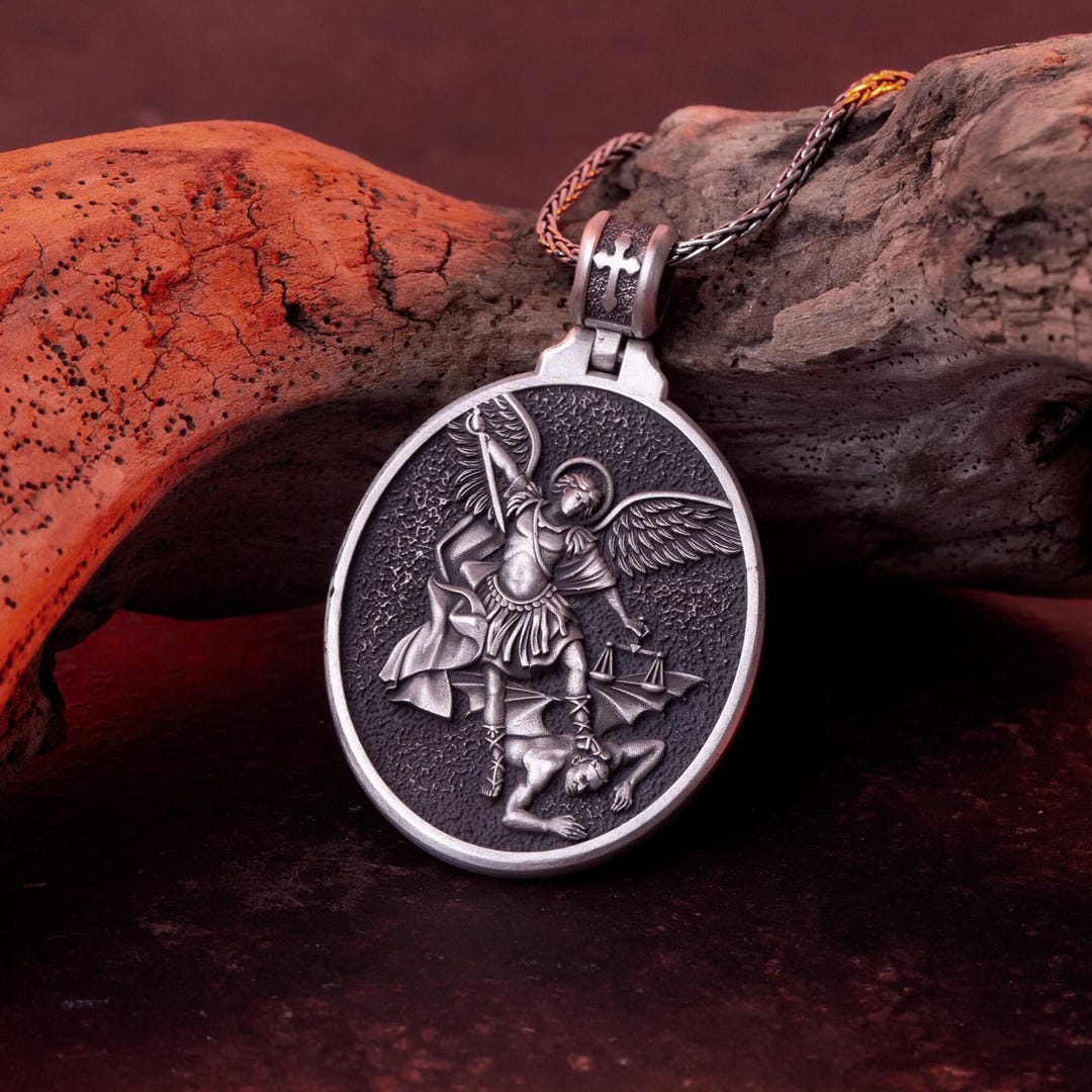 Archangel Michael Defeating Satan Pendant - 925 Silver Protection ...