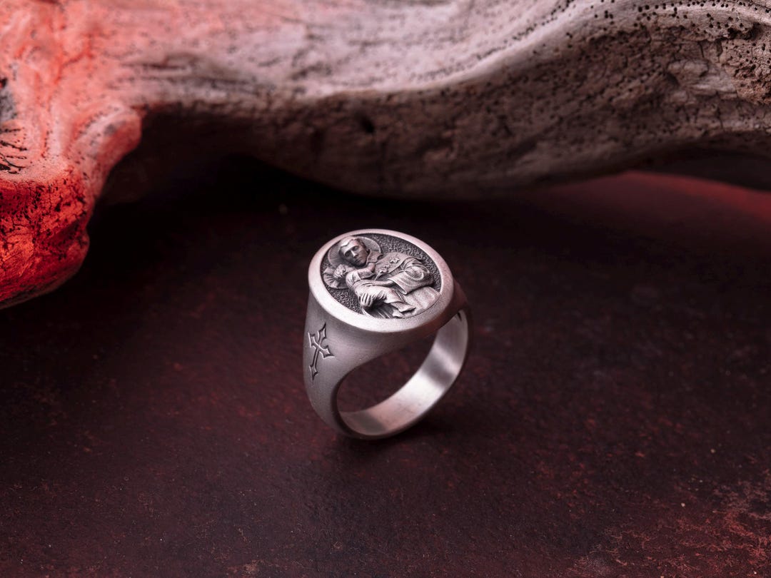 Silver Saint Anthony Signet Ring - 925 Sterling Christian Catholic ...