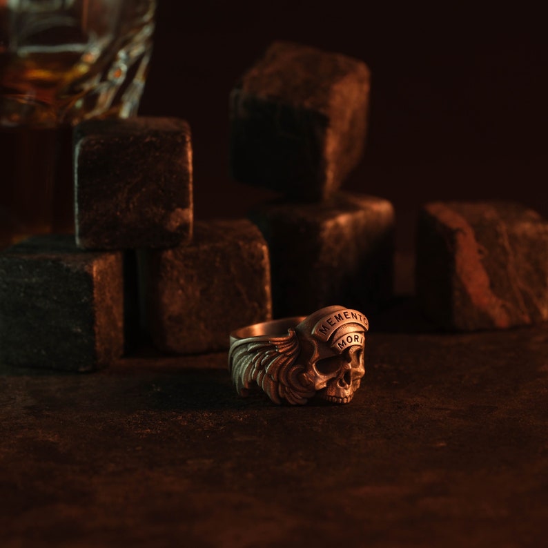 Memento Mori Skull, Winged Skull Ring, Gothic Jewelry, Life Reminder ...