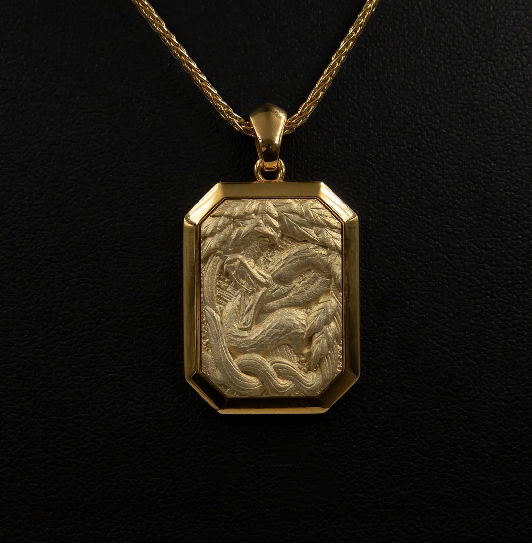 14K Gold Snake Pendant | Chinese Mythology Charm, Unisex - Etsy