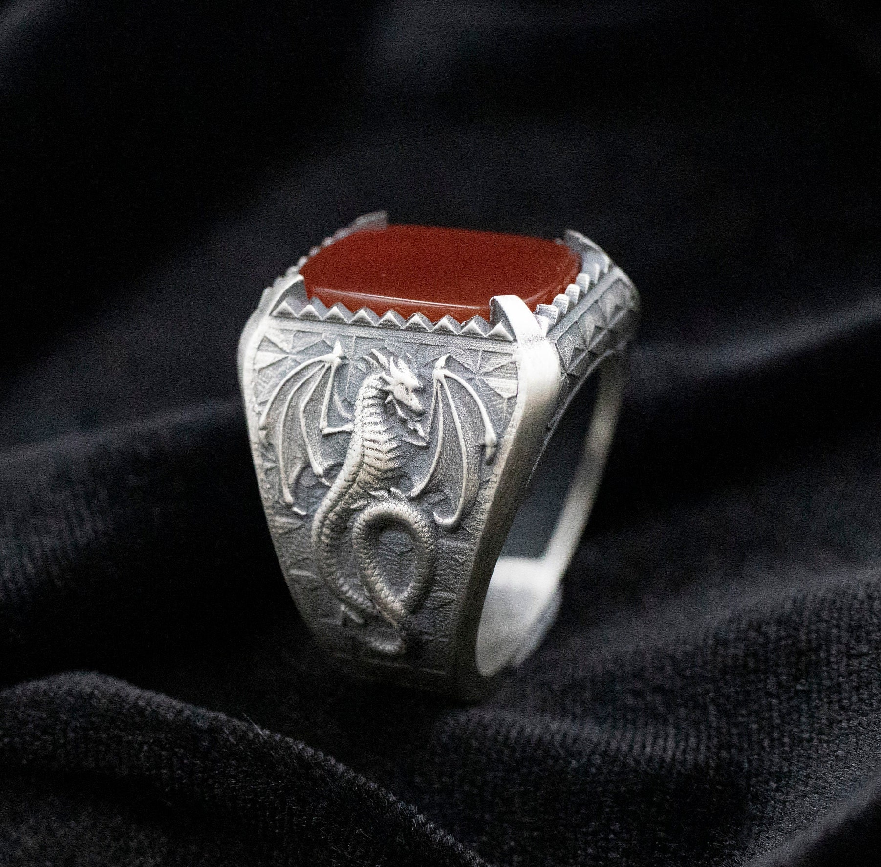 Silver Dragon Ring With Gemstone⋆925 Sterling Silver Dragon Ring for ...