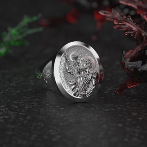 Silver St Christopher Signet Ring for Men⋆catholic Jewelry Personalized ...
