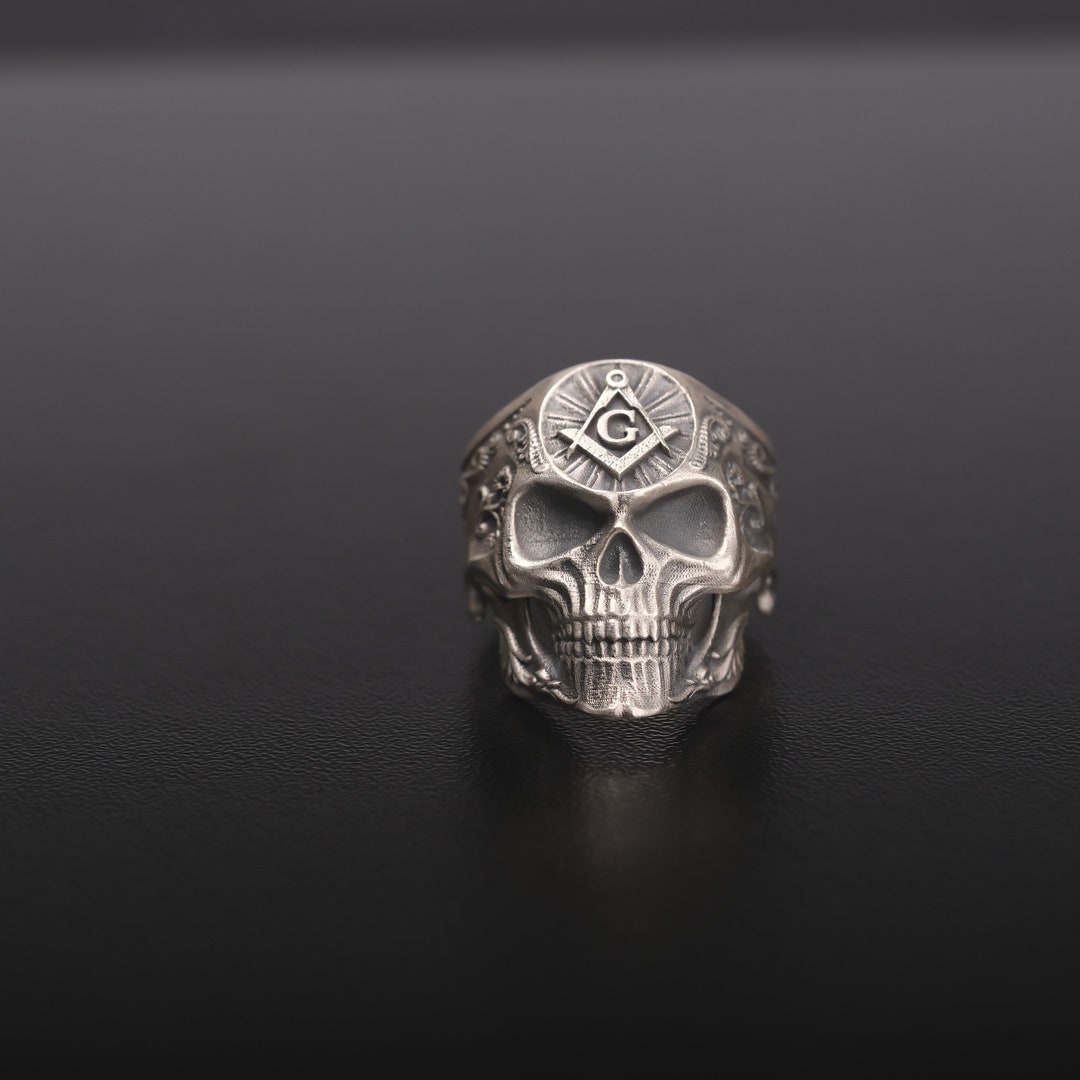 Mason Skull Ring, Freemason Jewelry, Skull Freemason, Mason Symbol ...