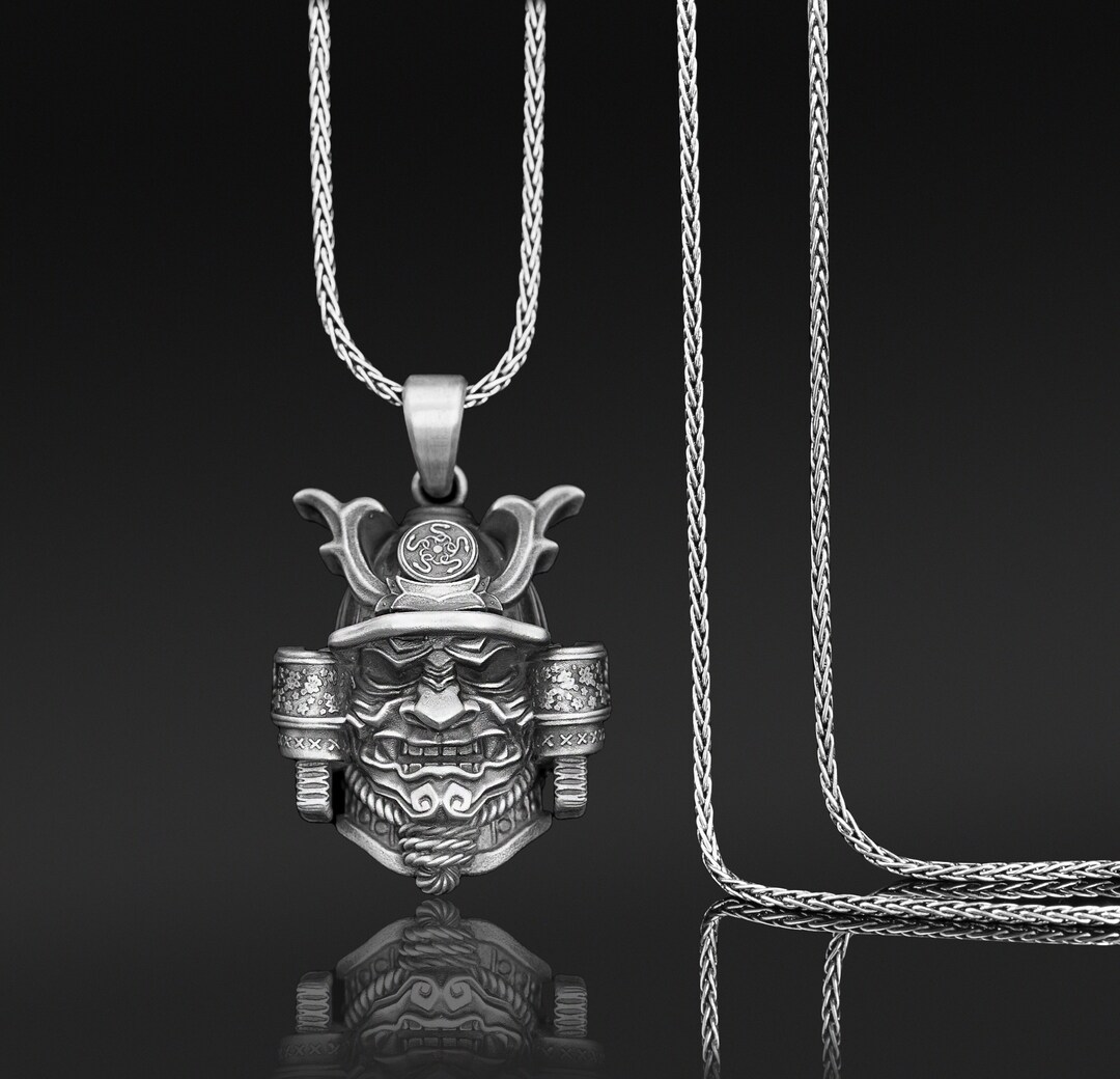 Silver Oni Ghost Necklace Demon Mask Pendant Samurai Jewelry - Etsy