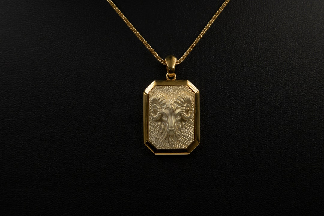 18K Gold Ram Pendant | Zodiac Sign Aries Necklace | Ram Head Animal ...