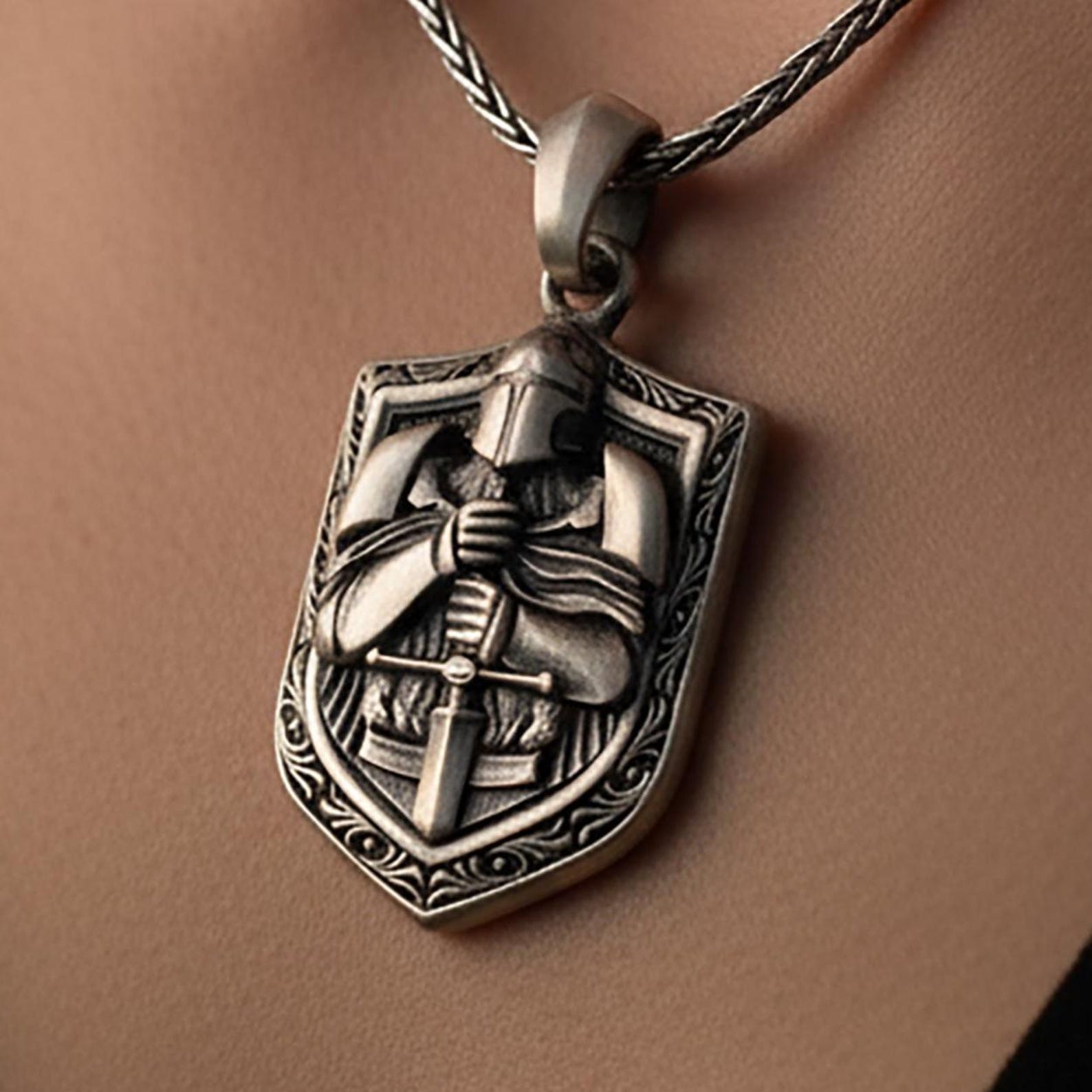Crusader Knight Pendant, Sword Holder Necklace, Medieval Jewelry ...