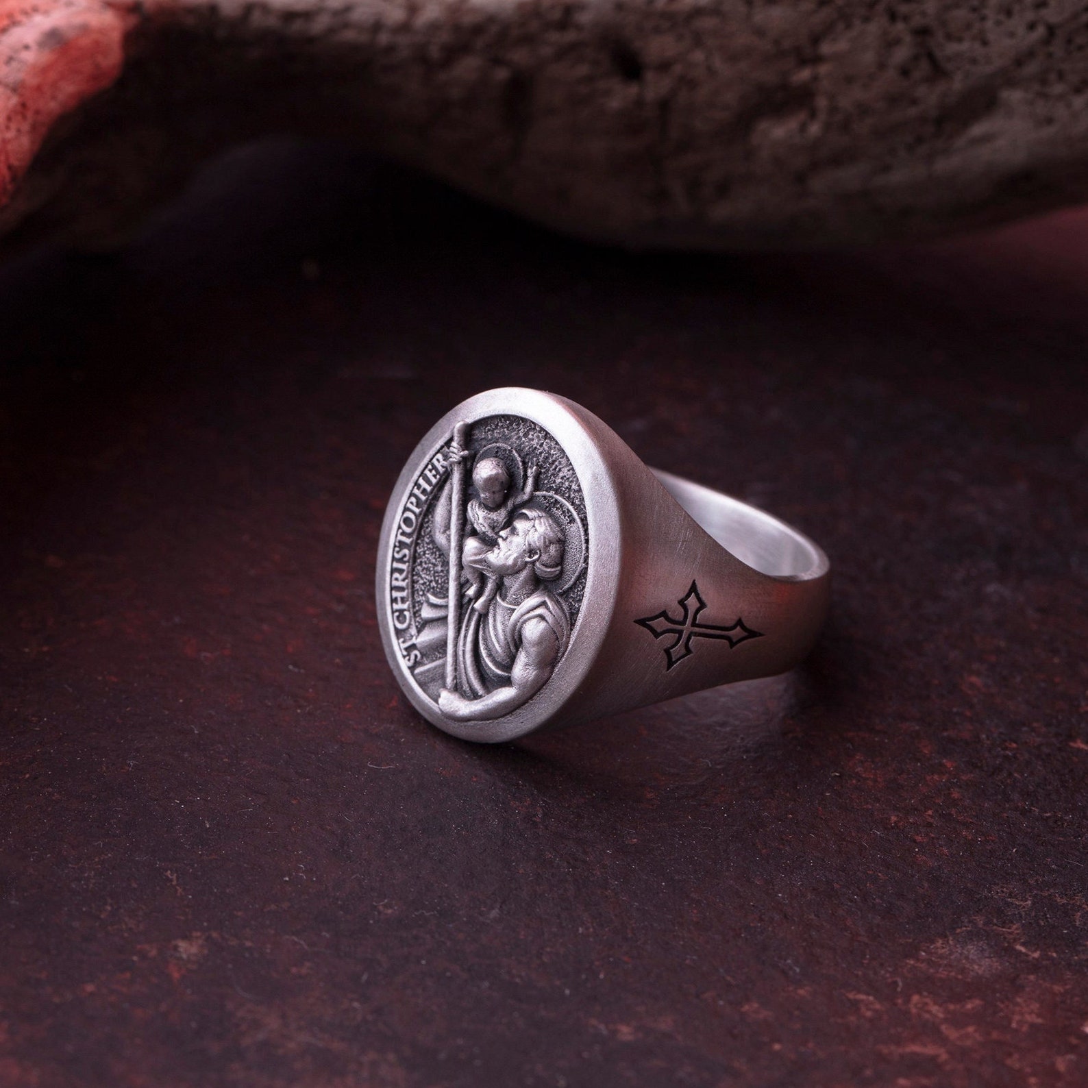 Silver St Christopher Signet Ring for Men⋆catholic Jewelry Personalized ...