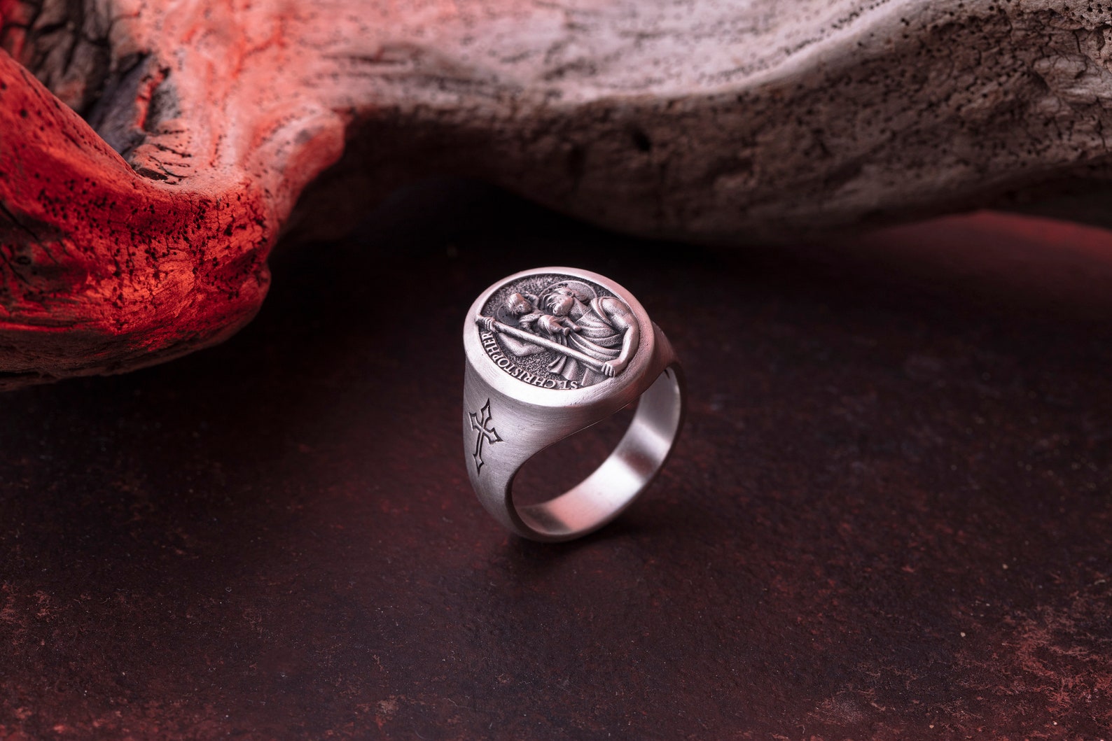 Silver St Christopher Signet Ring for Mencatholic Jewelry - Etsy