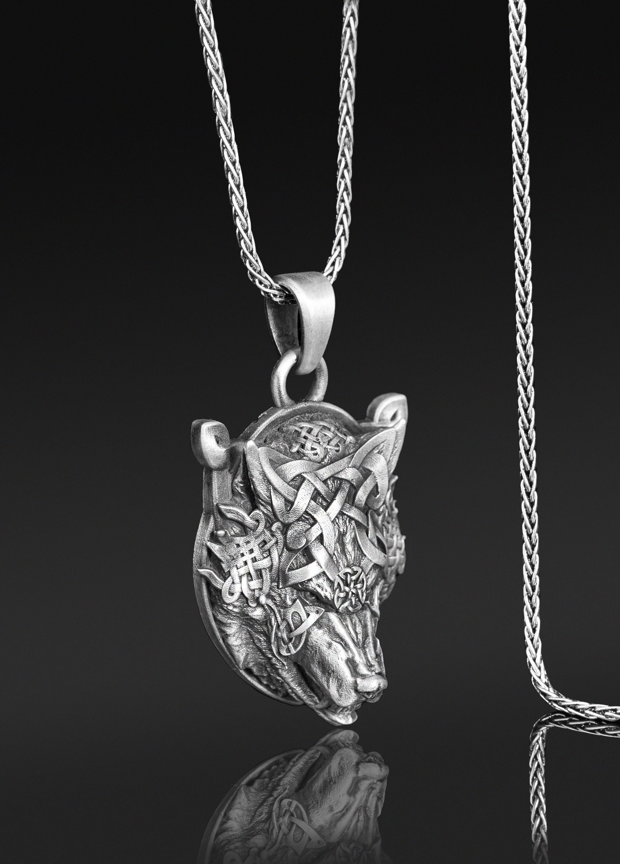 Norse Mythology Fenrir Wolf Handmade Sterling Silver Men Charm Necklace ...