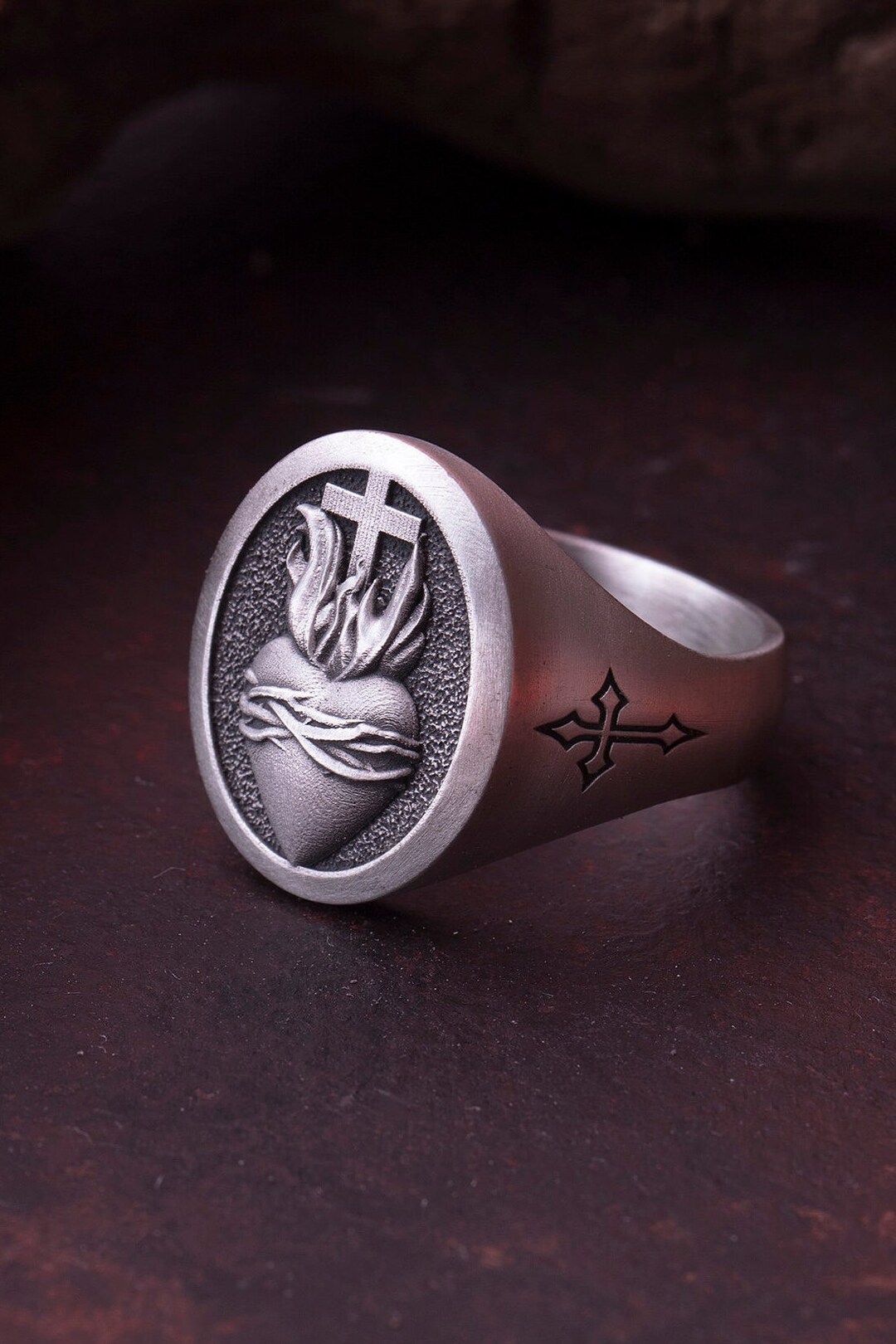 Sacred Heart of Jesus Ring - 925 Silver Christian Devotion Signet ...