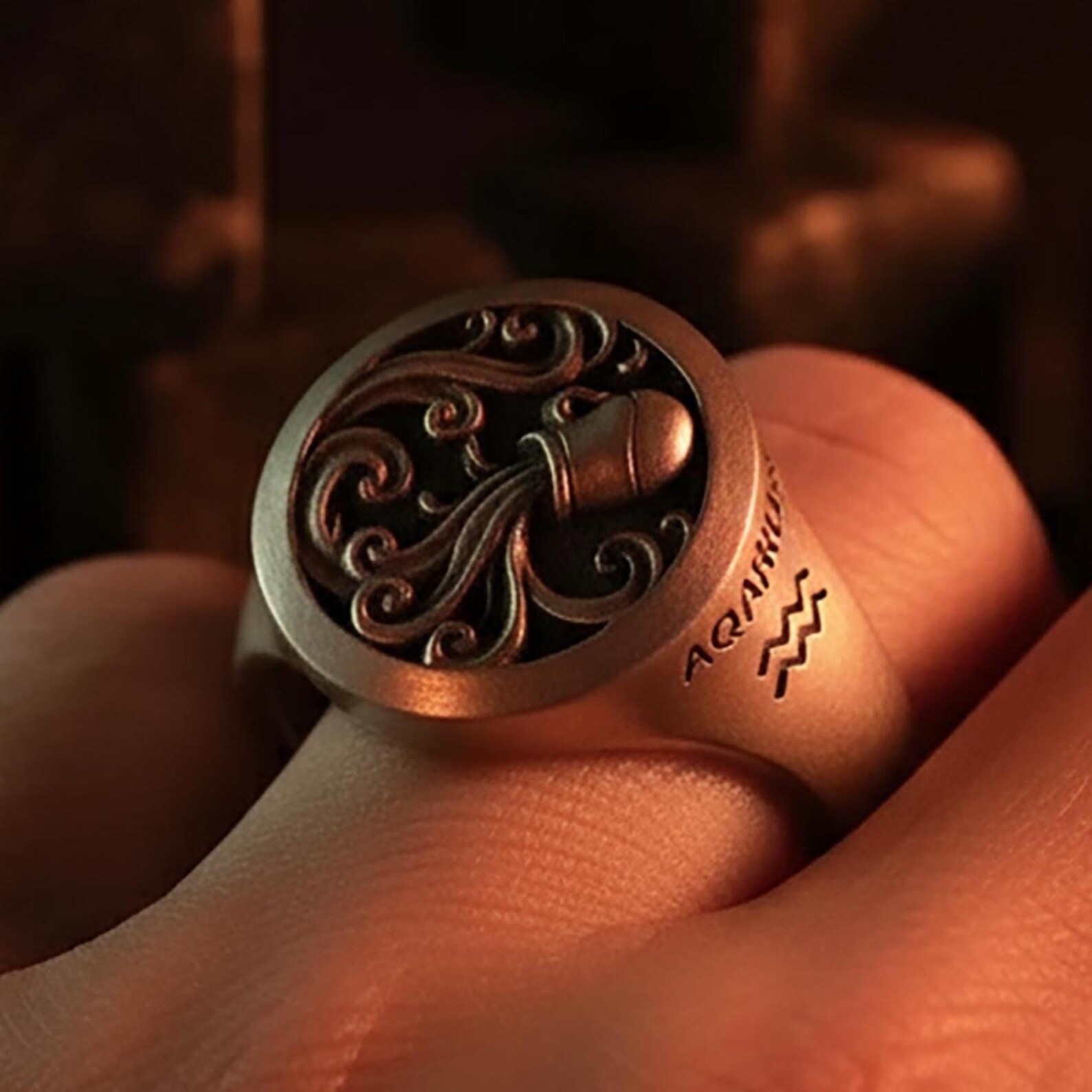 Aquarius Ring, Astrology Jewel, Zodiac Gift, Air Sign Accessory, Star ...