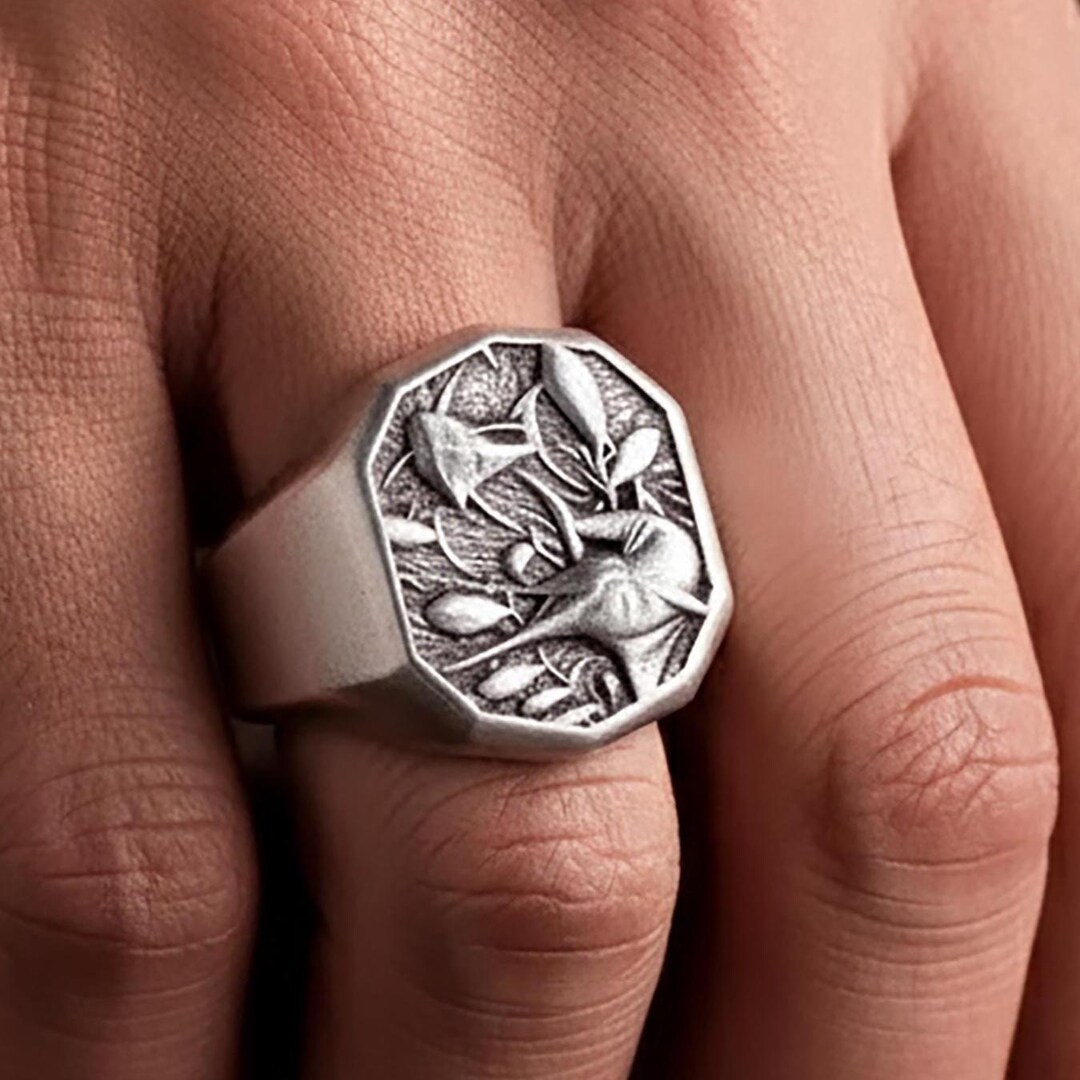Decagonal Swordfish Ring – 925 Sterling Silver Underwater Marine Life ...