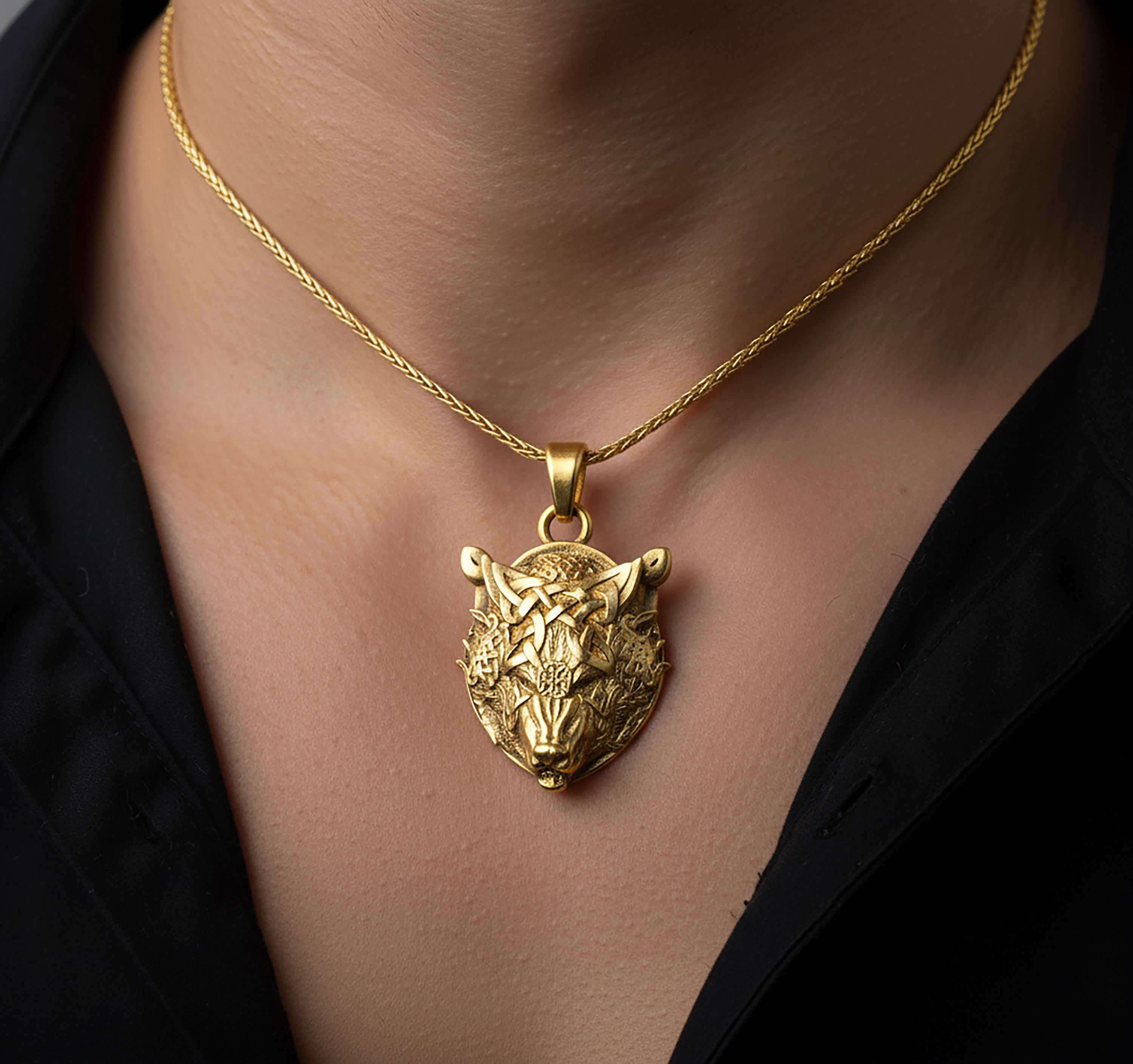Norse Mythology Fenrir Wolf Handmade Sterling Silver Men Charm Necklace ...