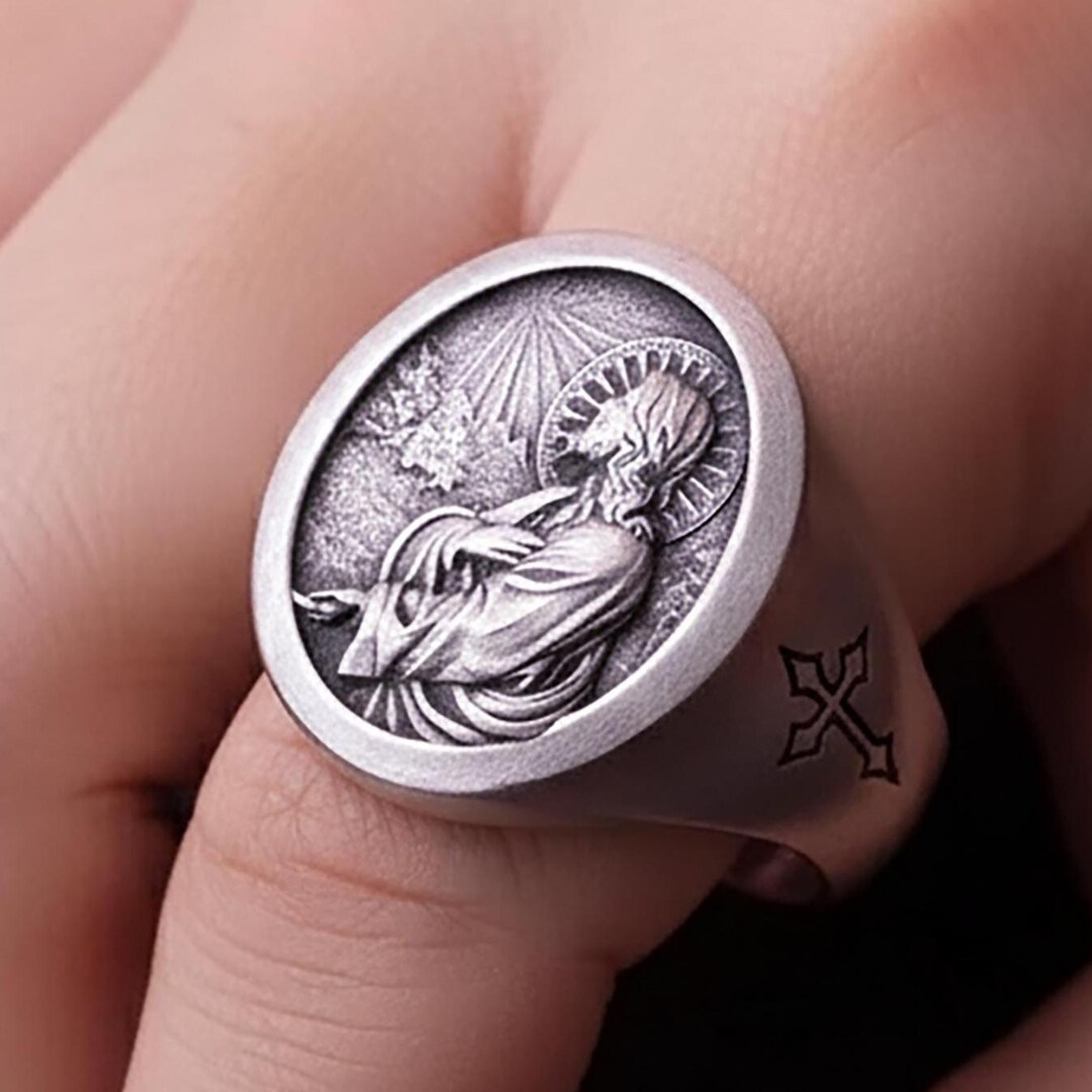 Jesus Prayer Signet Ring - 925 Silver Christian Devotion Ring, Catholic ...