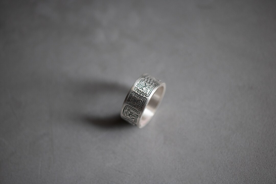 Aztec Maya Ring, Mens Wedding Ring Band, Custom Engraved Ring, Ancient ...