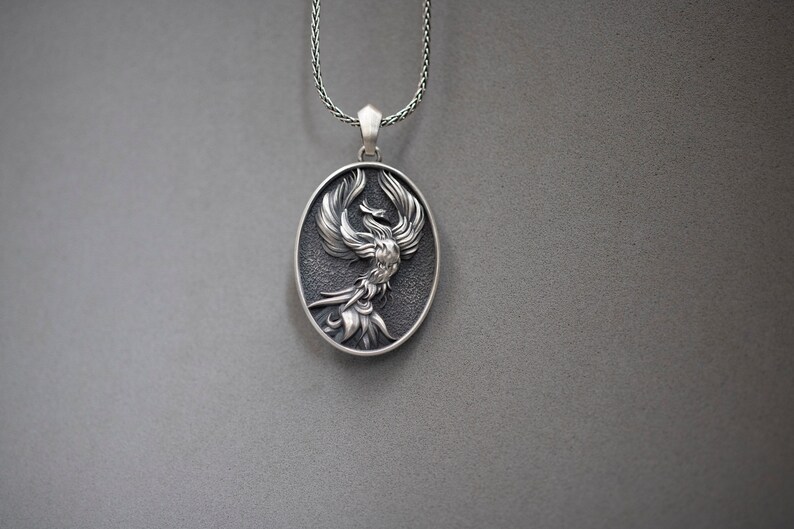 Winged Phoenix Handmade Sterling Silver Men Charm Necklace - Etsy