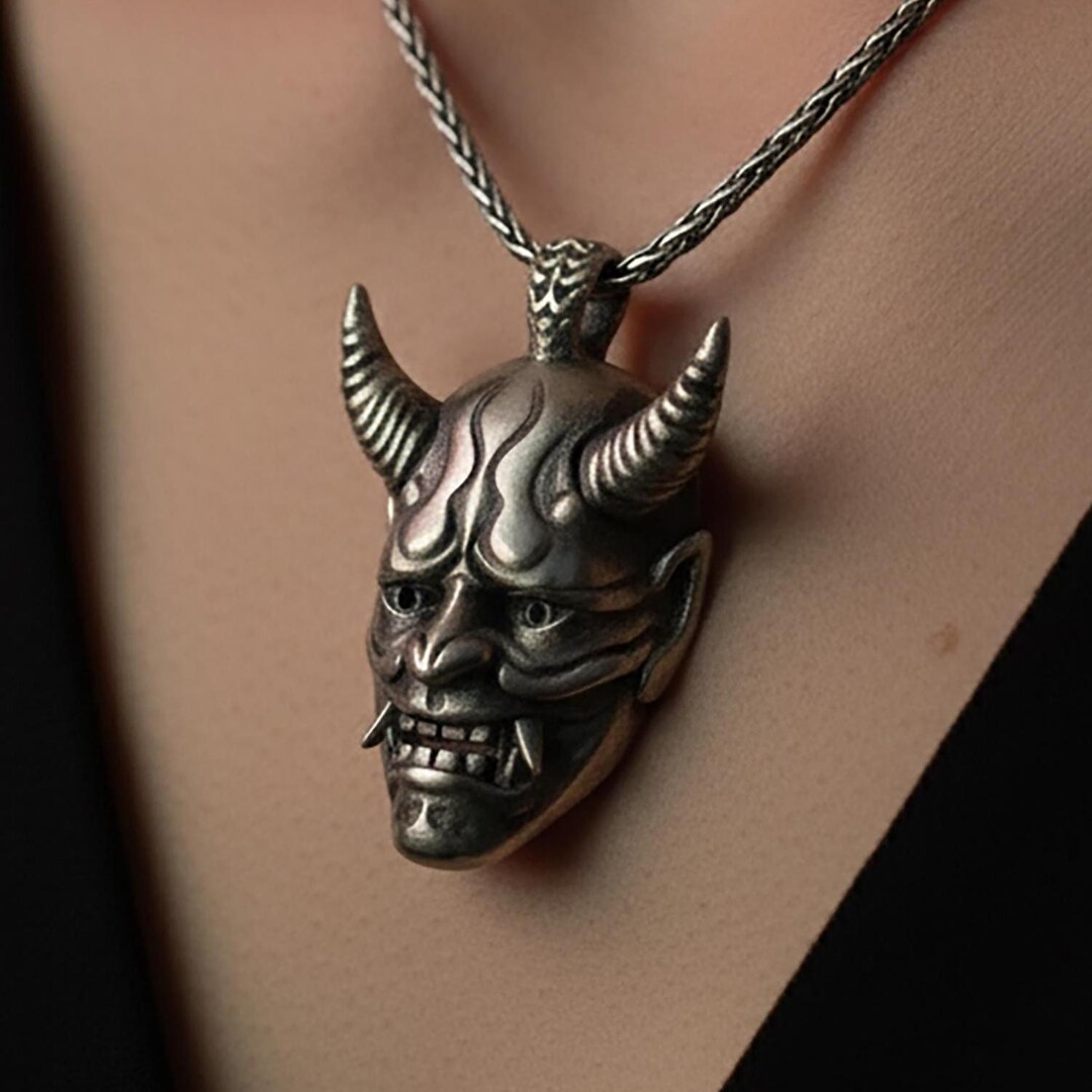 Oni Mask Pendant, Samurai Symbol, Japanese Folklore, Oni Demon Necklace ...