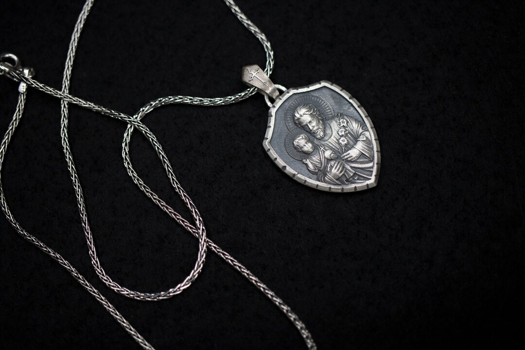 St. Joseph Shield Pendant – 925 Sterling Silver Medal of Protection ...