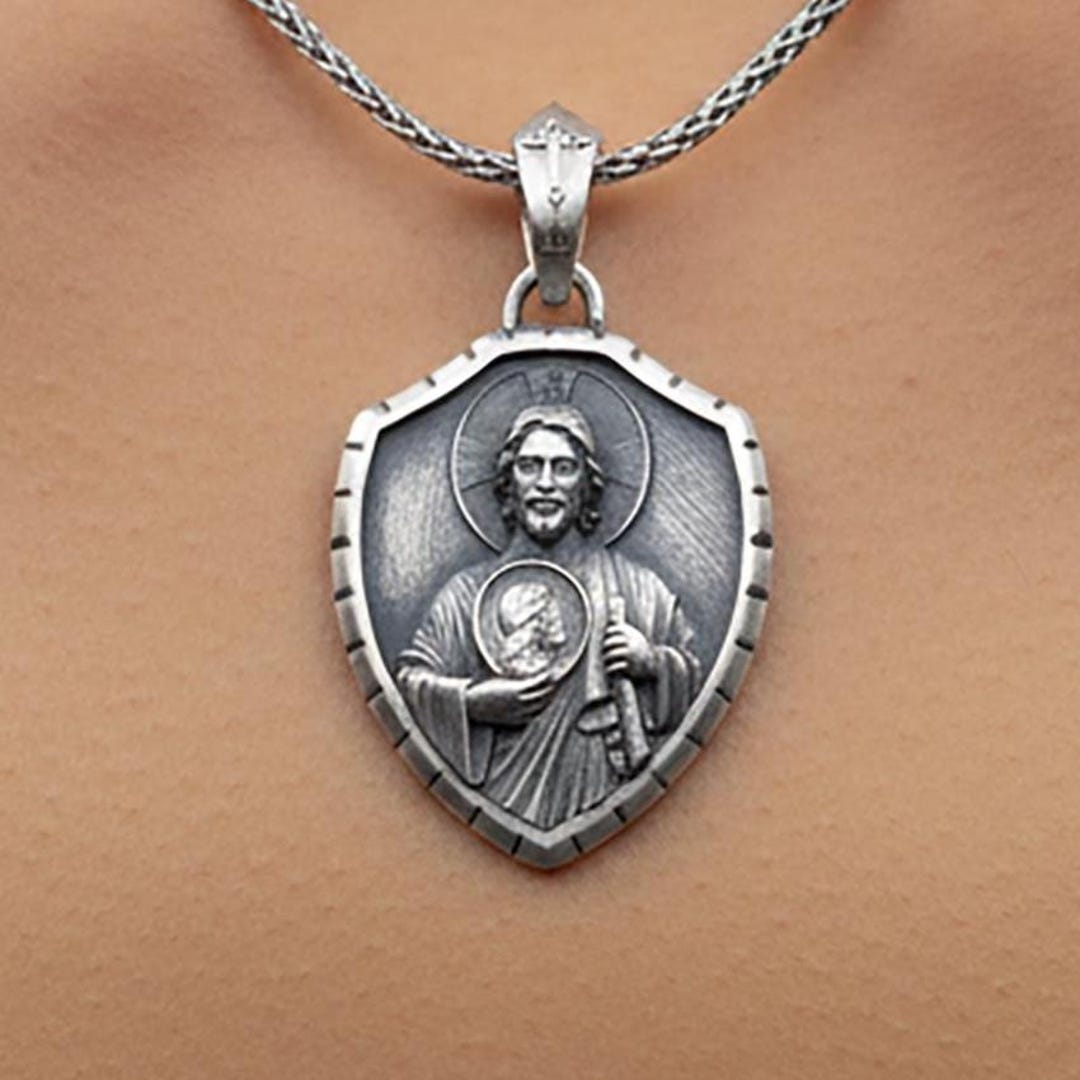 St. Jude Shield Pendant – 925 Sterling Silver Catholic Protection Medal ...