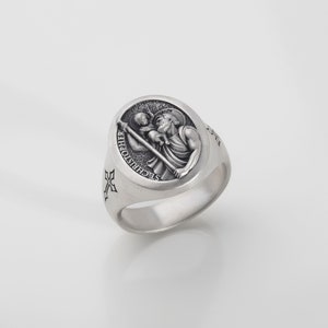 Silver St Christopher Signet Ring for Mencatholic Jewelry - Etsy