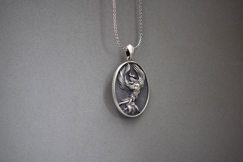Winged Phoenix Handmade Sterling Silver Men Charm Necklace - Etsy