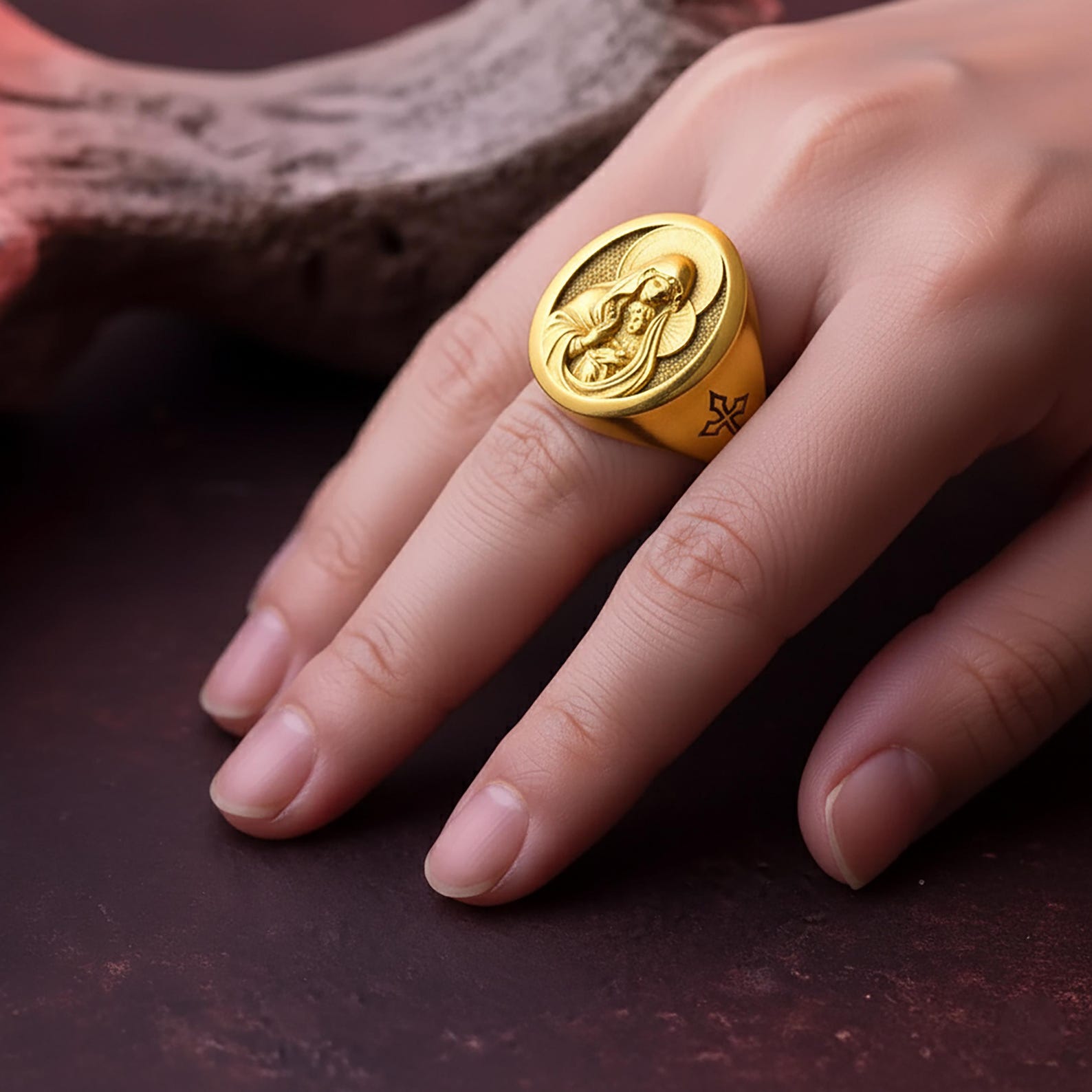 Mary and Jesus Signet Ring - 925 Silver Virgin Mary & Christ, Catholic ...