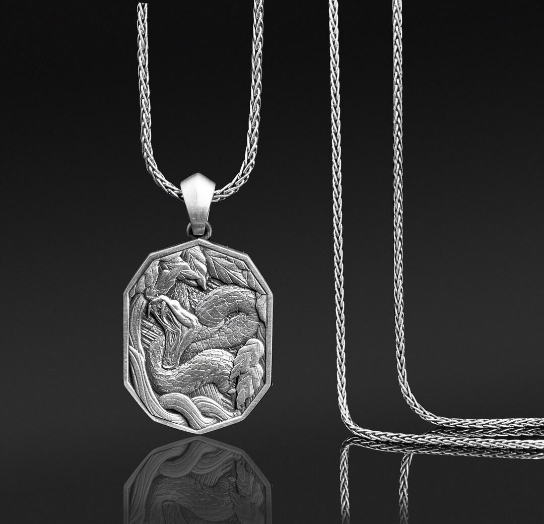 Silver Snake Necklace, Snake Jewelry Serpent Necklace, Serpent Jewelry, Python Pendant, Medusa ...