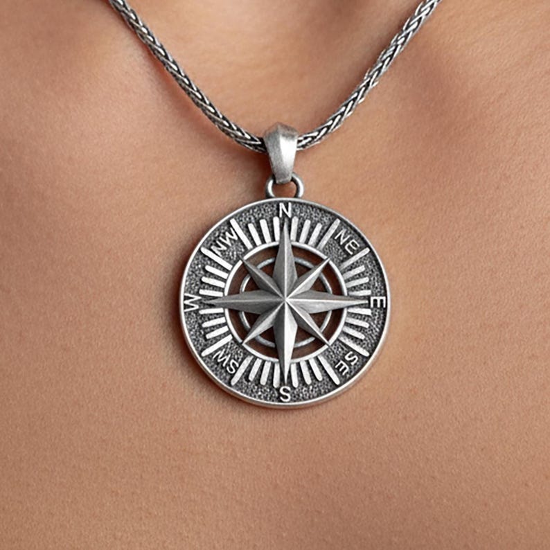 Silver Compass Necklace Dainty Coordinate Necklace for Adventurer ...